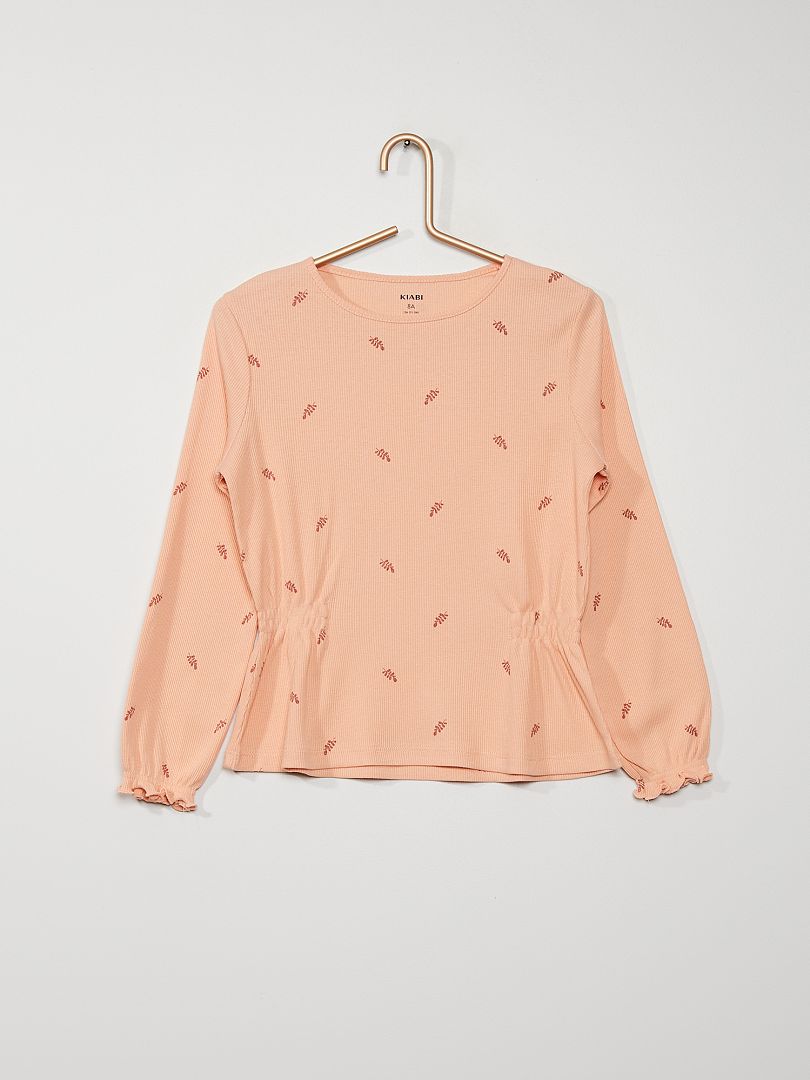 T-shirt frou-frou imprimé 'feuillage' - vieux rose - Kiabi - 7.00€
