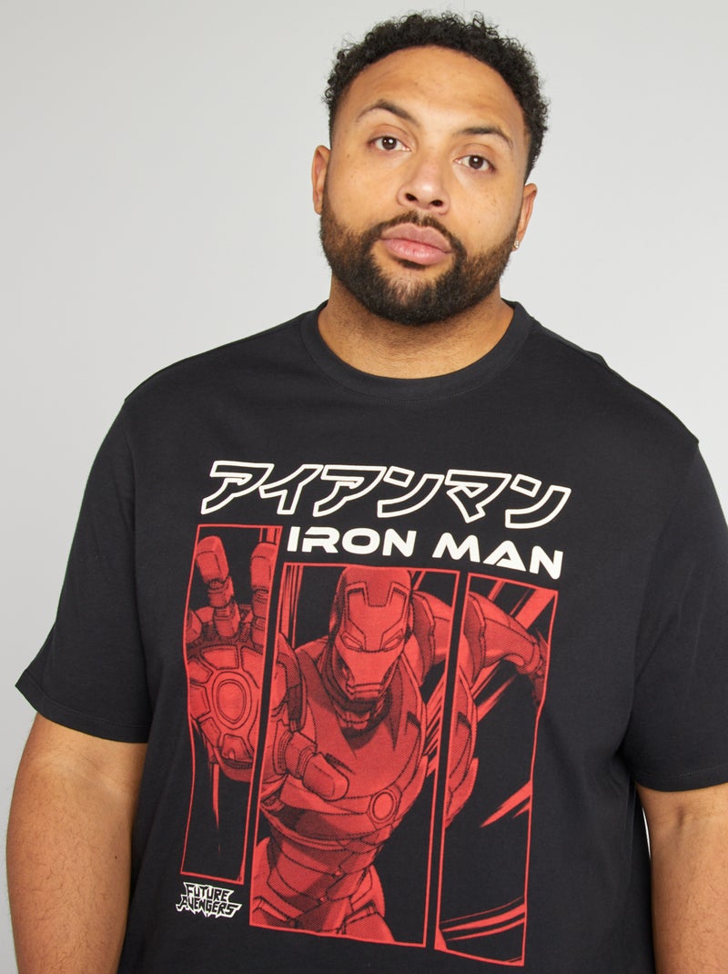 T-shirt 'Iron-Man' 'Marvel' manches courtes - NOIR - Grandes tailles ...