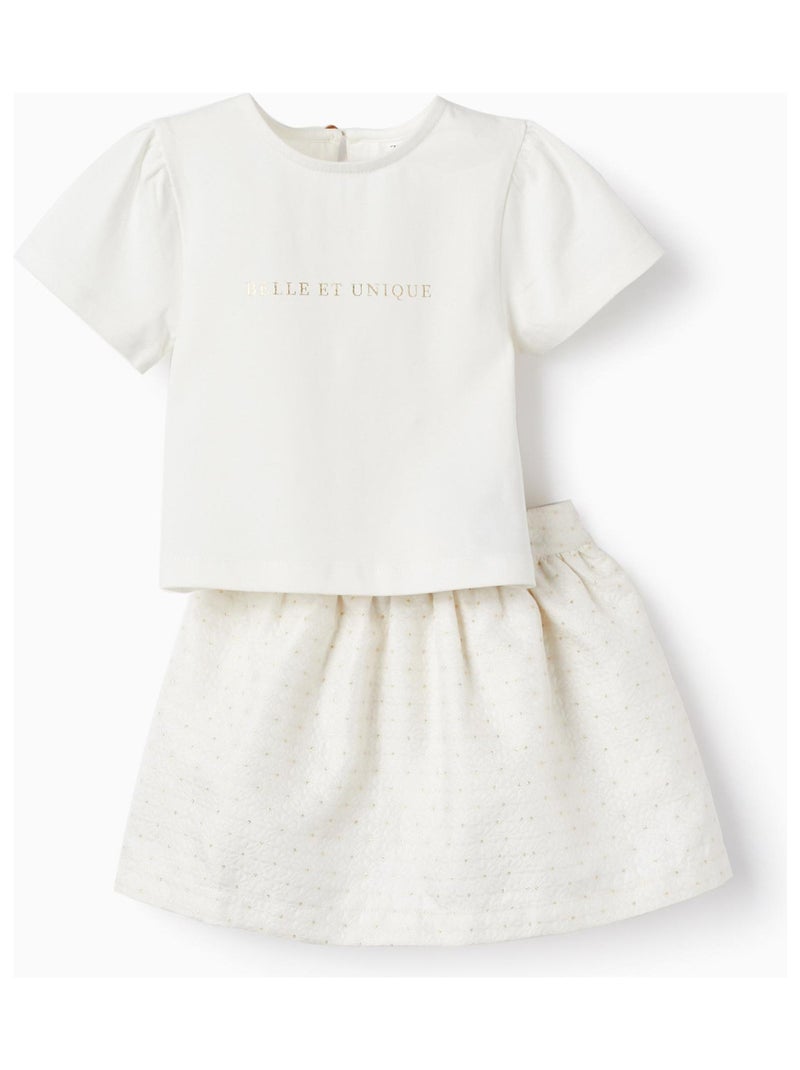 T-shirt + Jupe pour Bébé Fille 'Belle et Unique' CÉRÉMONIE - Blanc ...