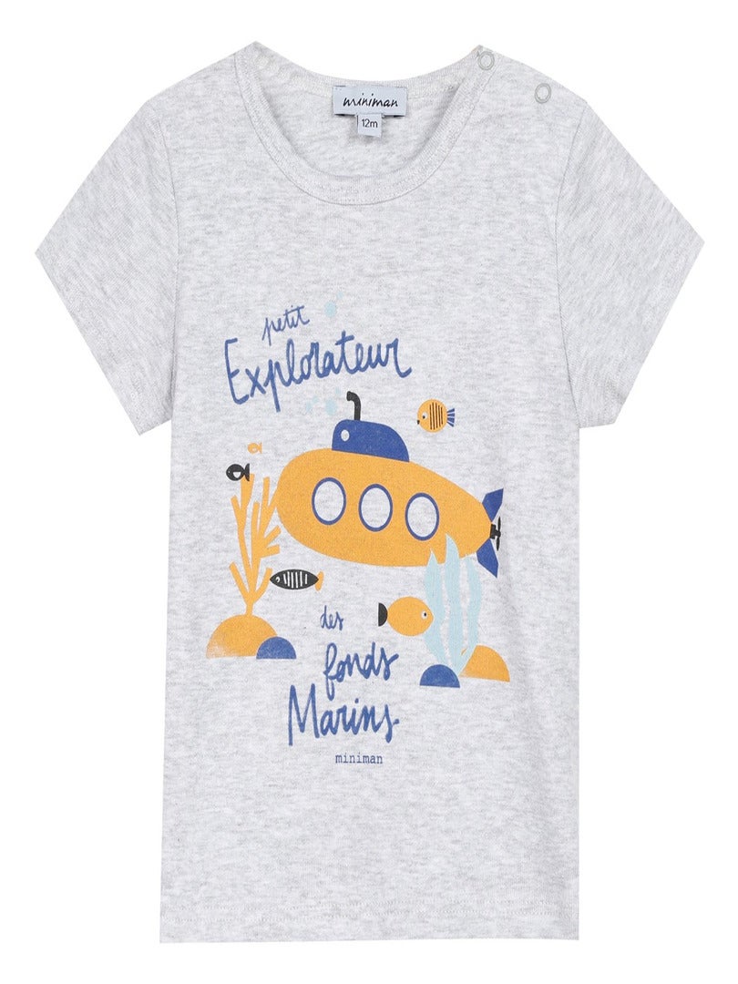 T-shirt Manches Courtes Avec Motif 'miniman' - Gris clair - Kiabi - nu€