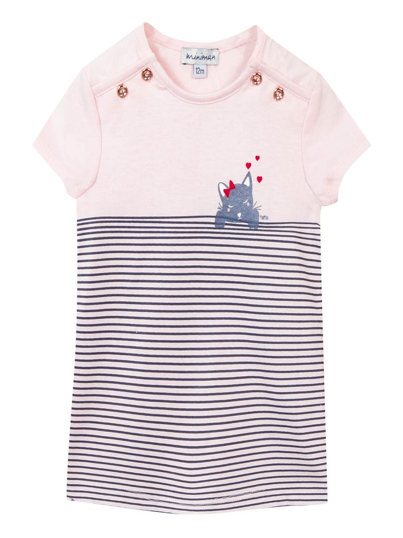 T-shirt Manches Courtes Motif Imprimé Chaton 'miniman' - Rose pâle ...