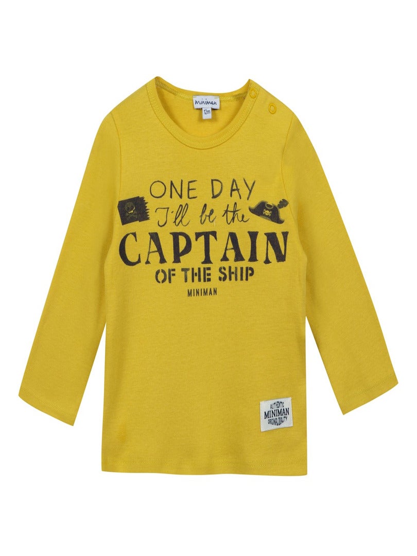 T-shirt Manches Longues Motif Imprimé 'miniman' - Jaune moutarde ...