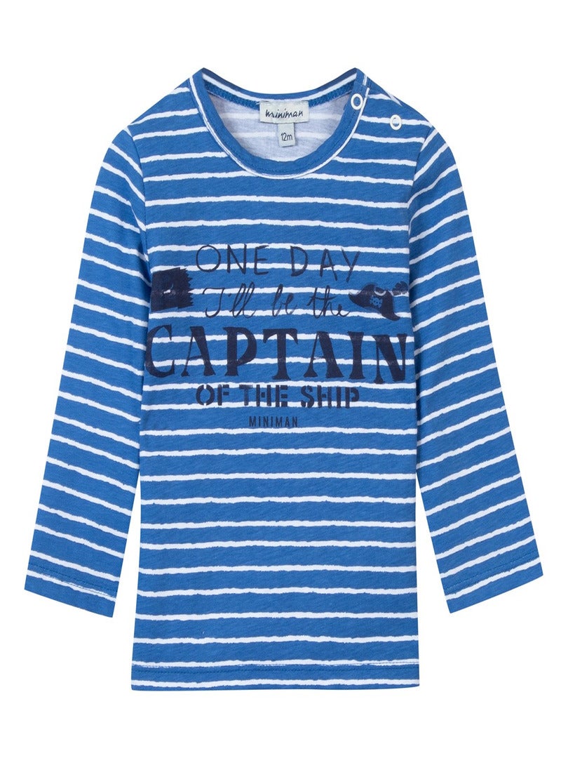 T-shirt Manches Longues Rayé 'miniman' - Bleu - Kiabi - 20.00€
