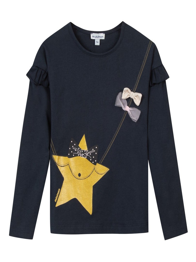 T-shirt Okeo-tex Manches Longues À Volants 'miniman' - Bleu marine ...