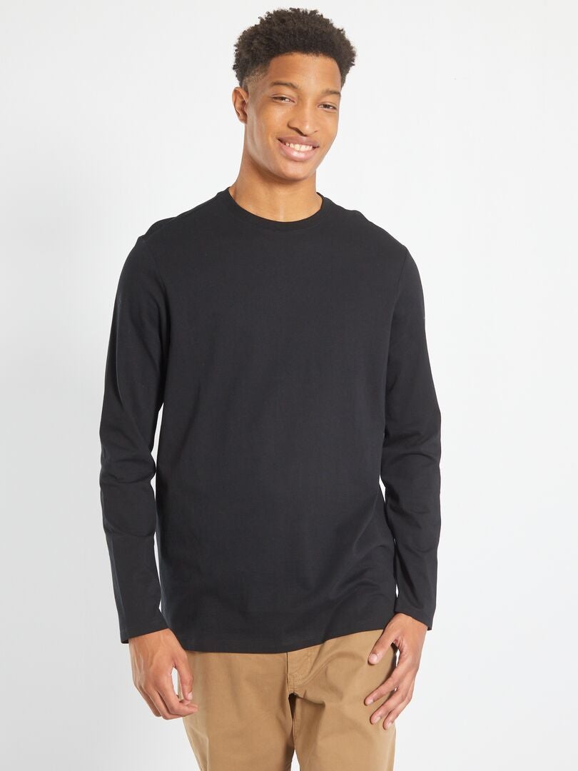 T-shirt uni à manches longues +1m90 - noir - Kiabi - 8.00€