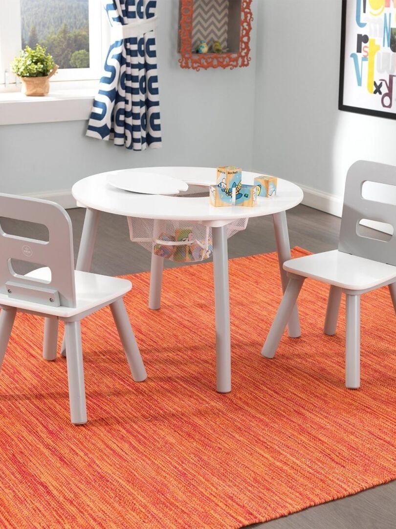Table Enfant Ronde Avec 2 Chaises Blanc Et Gris - Multicolore - Kiabi - nu€