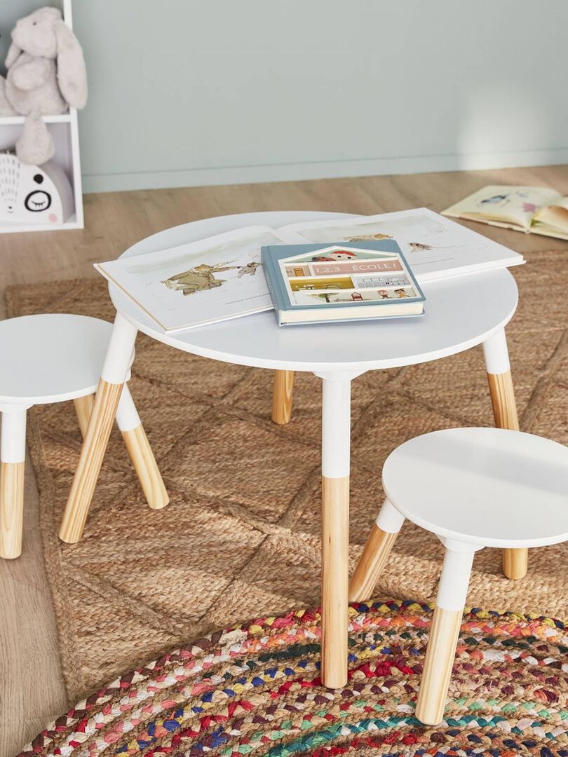 Table ronde enfant et 2 tabourets Tobias - Blanc - Kiabi - 69.99€