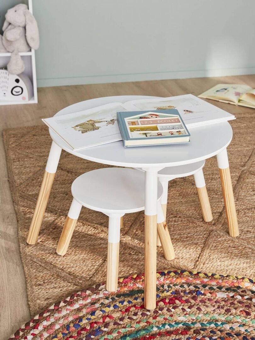 Table ronde enfant et 2 tabourets Tobias - Blanc - Kiabi - 69.99€