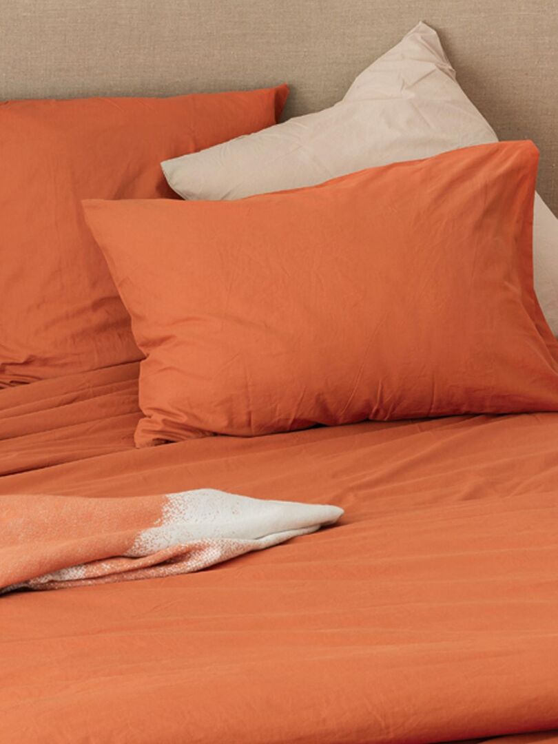 Taie d'oreiller en coton lavé - Orange - Kiabi - 20.60€