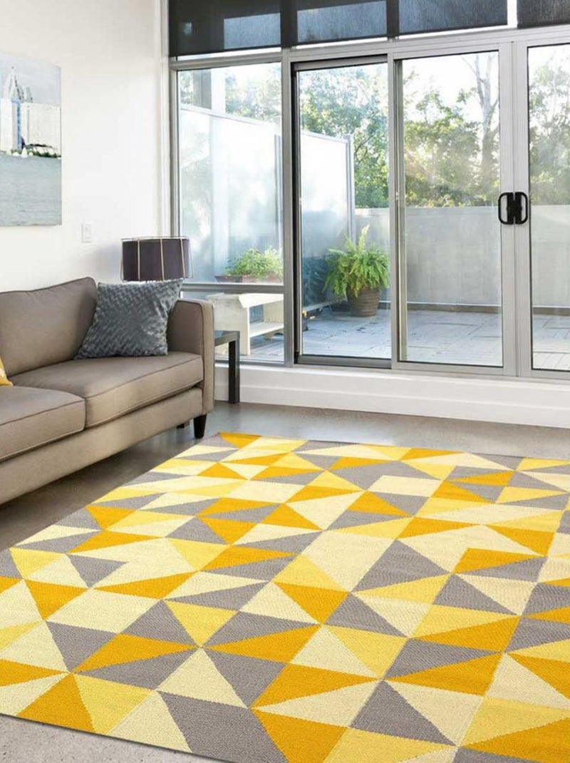 Tapis kilim LYN12 SCANDIN, fait main en laine motif géométrique - Jaune ...