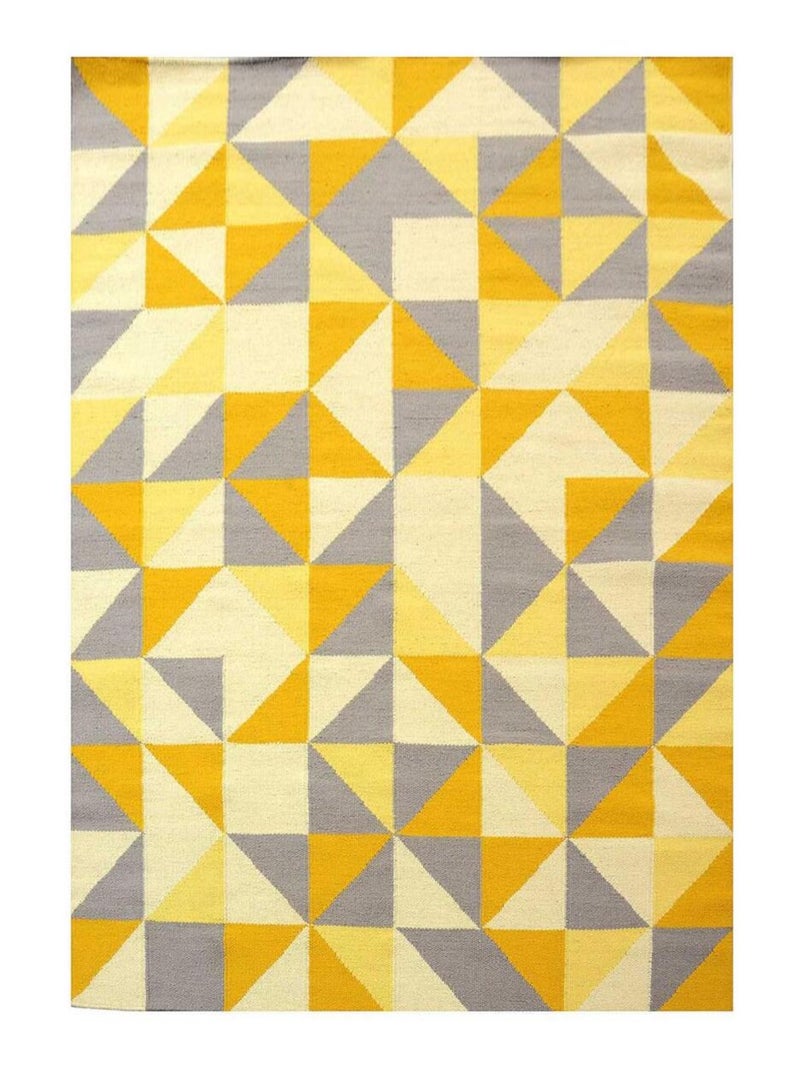 Tapis kilim LYN12 SCANDIN, fait main en laine motif géométrique - Jaune ...