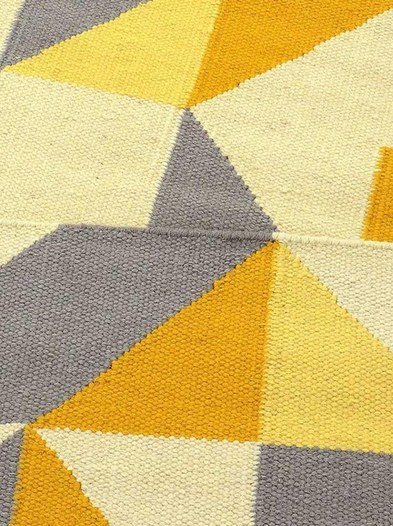 Tapis kilim LYN12 SCANDIN, fait main en laine motif géométrique - Jaune ...