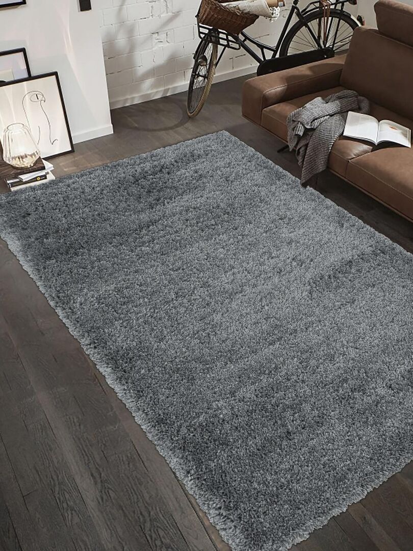 Tapis longs poils shaggy 120x170 rectangle tissé gris motif uni UNI B - Argent - Kiabi - 64.99€