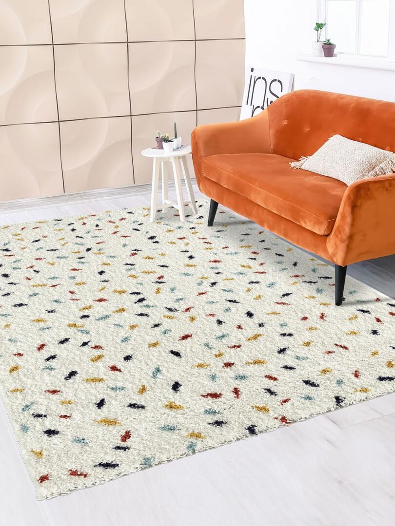 Tapis longs poils shaggy 160x230 rectangle tissé blanc et bleu motif berbère - Multicolore ...