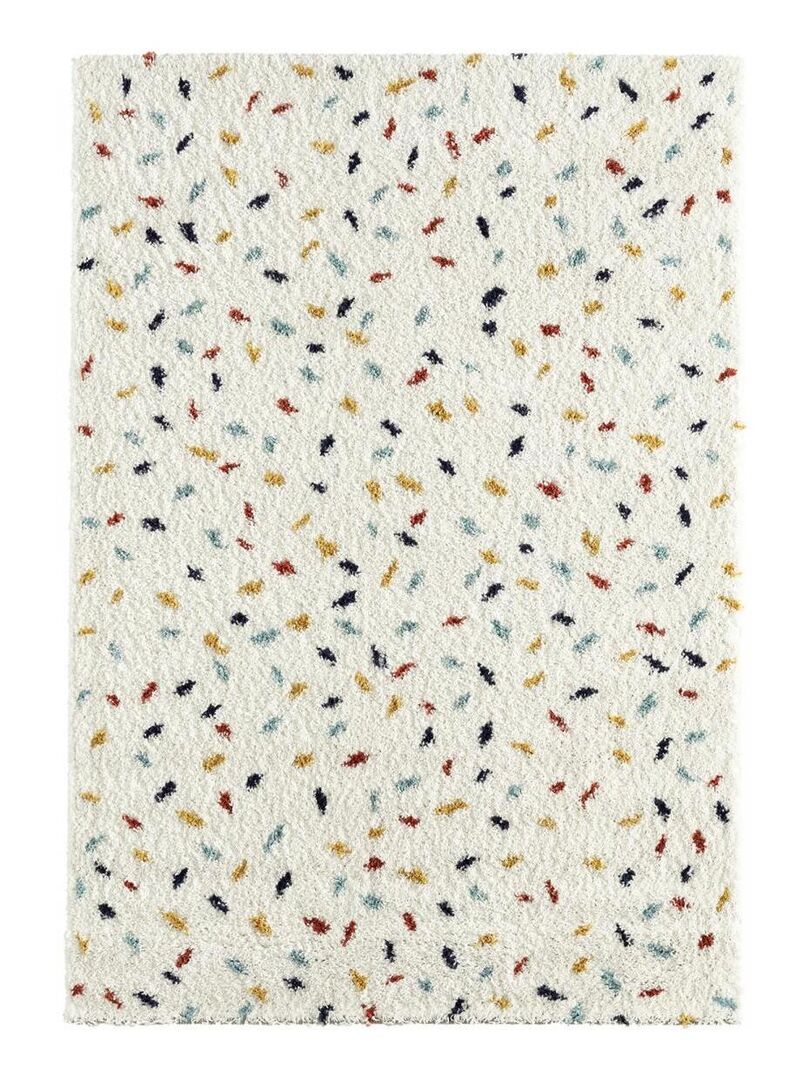 Tapis longs poils shaggy 160x230 rectangle tissé blanc et bleu motif berbère - Multicolore ...