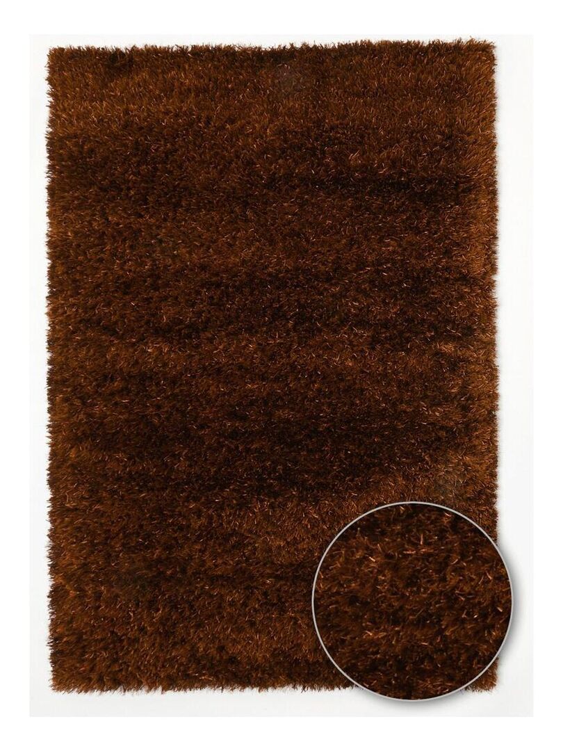 Tapis longs poils shaggy fait main motif uni MELANGE - Marron - Kiabi - 84.99€