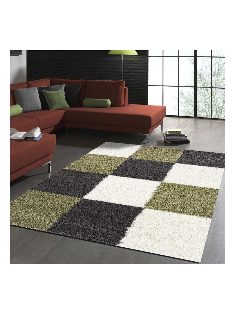 Tapis longs poils shaggy tissé motif damier NORLAZ - Vert - Kiabi - 80.99€