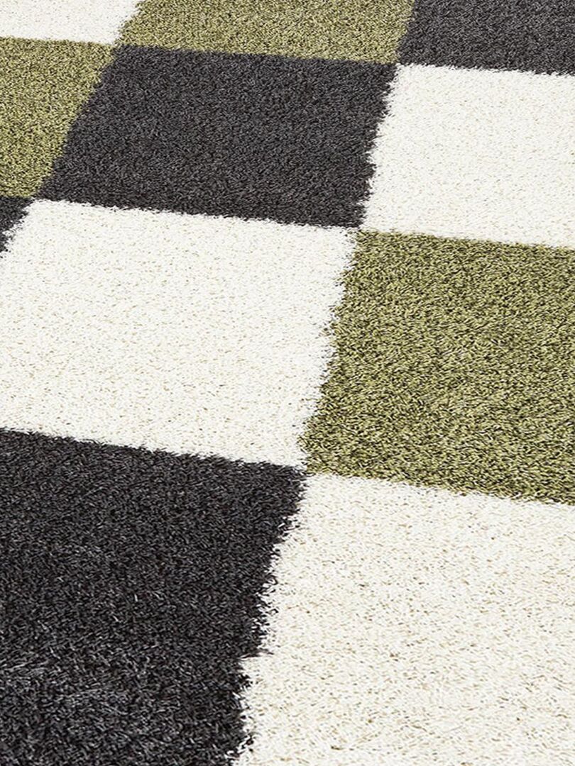 Tapis longs poils shaggy tissé motif damier NORLAZ - Vert - Kiabi - 80.99€