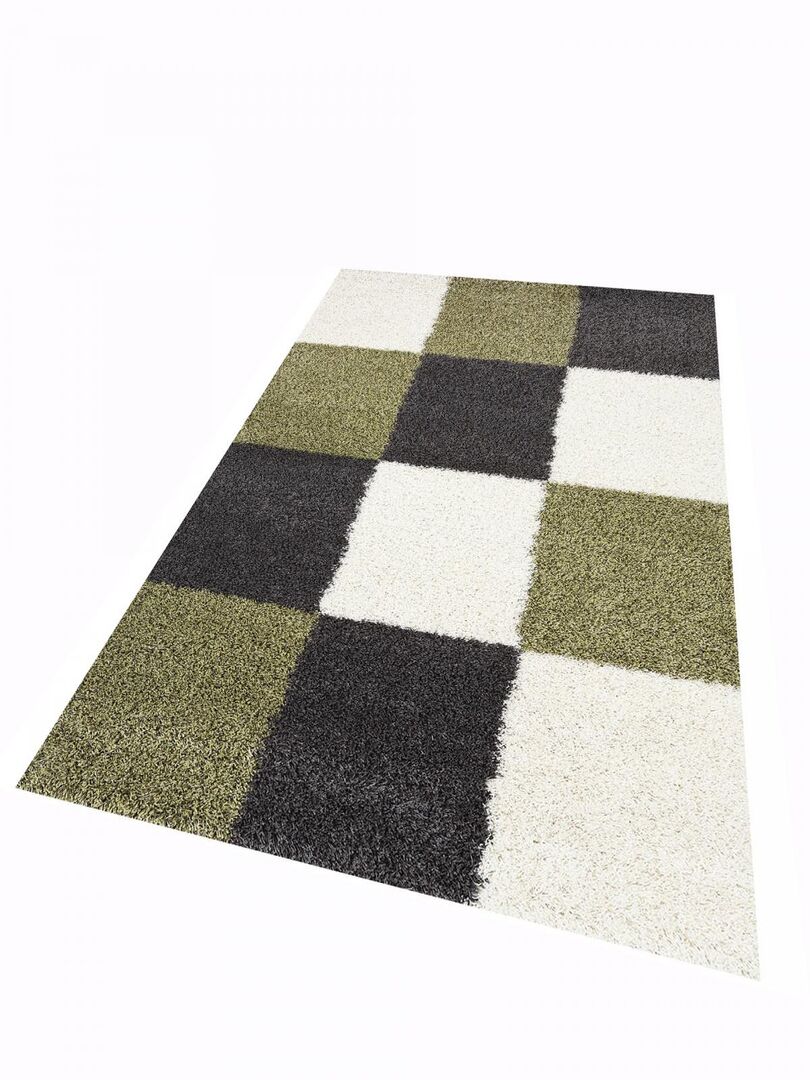 Tapis longs poils shaggy tissé motif damier NORLAZ - Vert - Kiabi - 80.99€