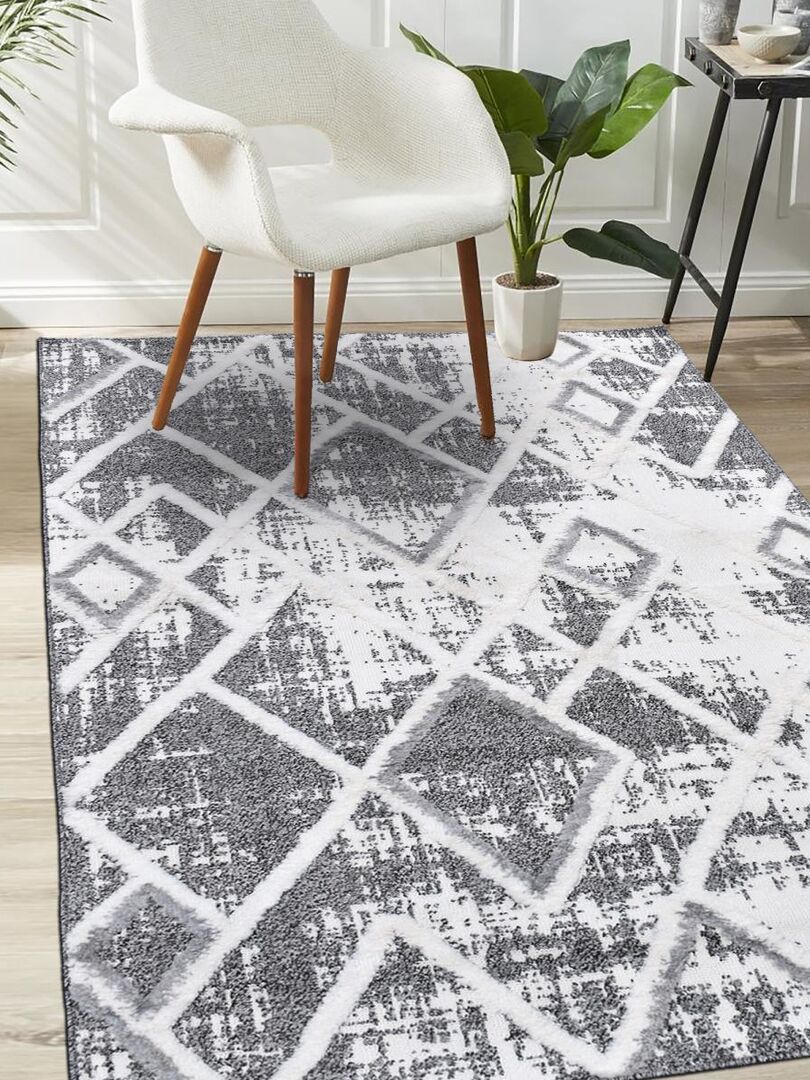 Tapis longs poils shaggy tissé motif rétro-vintage LADURO - Gris - Kiabi - 159.99€