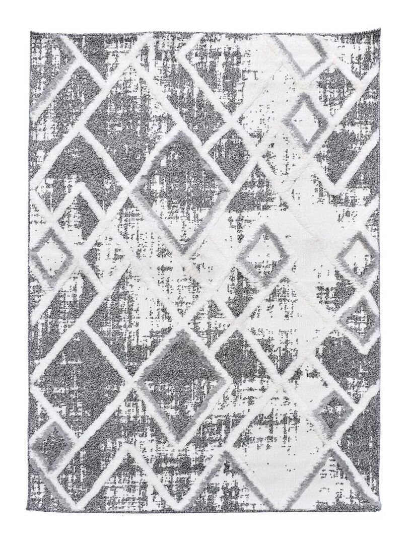 Tapis longs poils shaggy tissé motif rétro-vintage LADURO - Gris - Kiabi - 159.99€