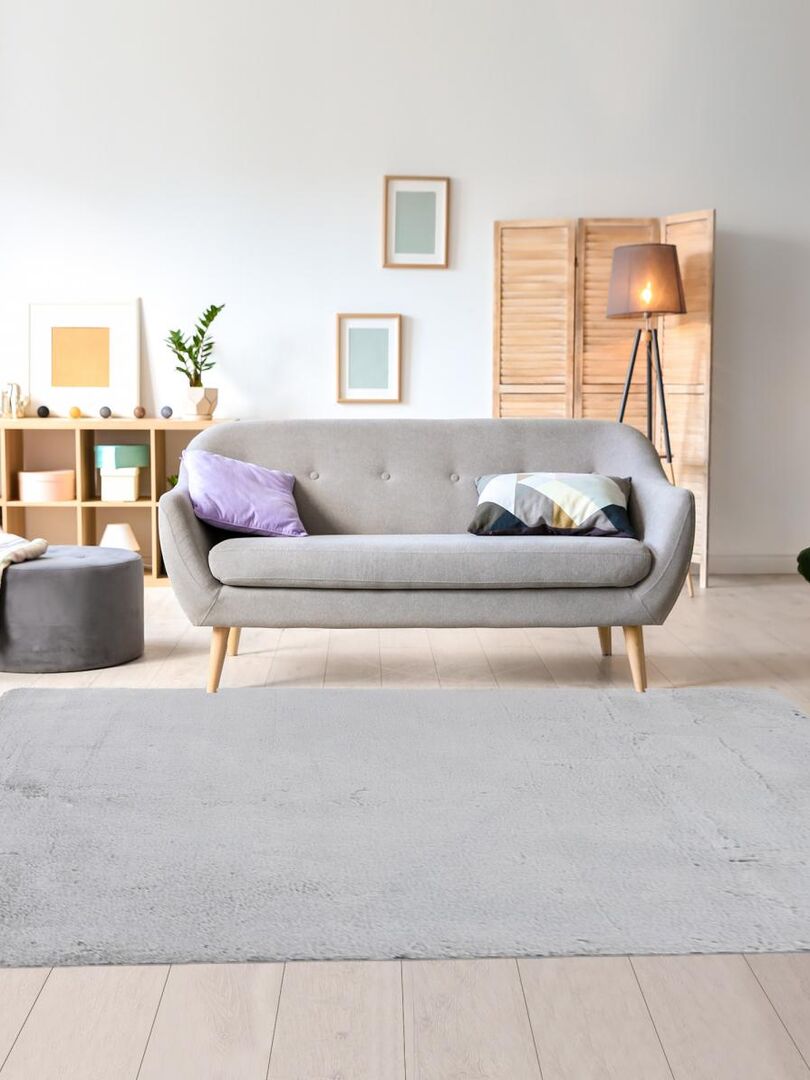 Tapis longs poils shaggy tissé motif uni EMOTICO - Argent - Kiabi - 61.99€