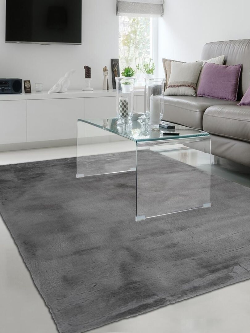Tapis longs poils shaggy tissé motif uni EMOTICO - Gris - Kiabi - 51.99€