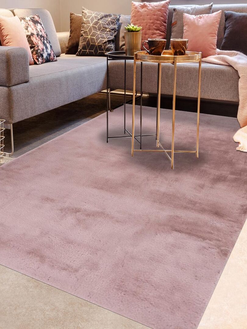 Tapis longs poils shaggy tissé motif uni EMOTICO - Rose - Kiabi - 51.99€