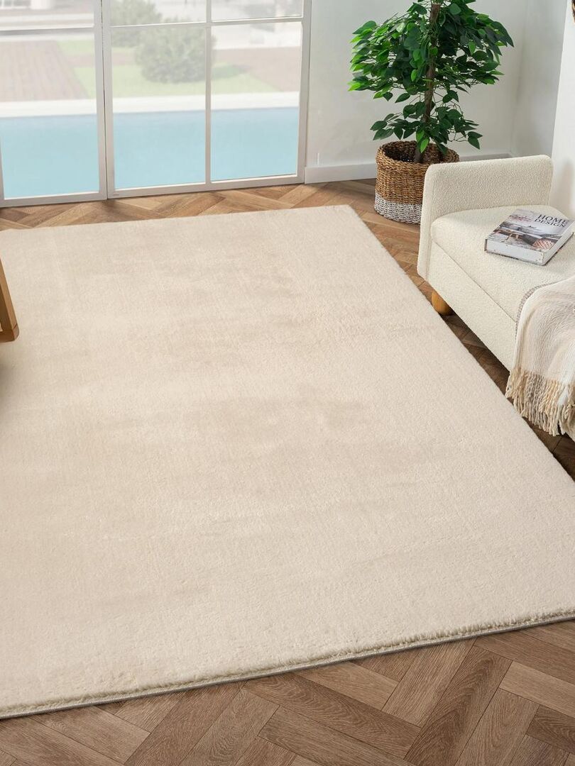 Tapis longs poils shaggy tissé motif uni LOFTUNI - Beige - Kiabi - 54.99€