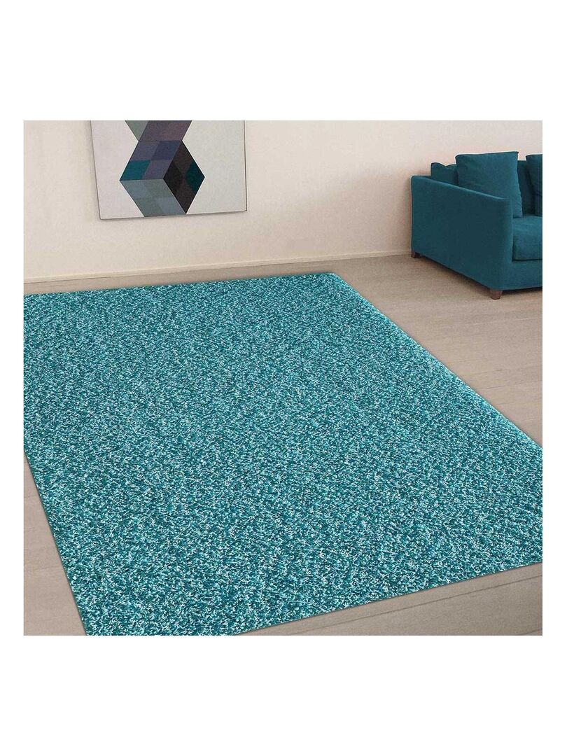 Tapis longs poils shaggy tissé motif uni SIMPLE - Bleu - Kiabi - 119.99€