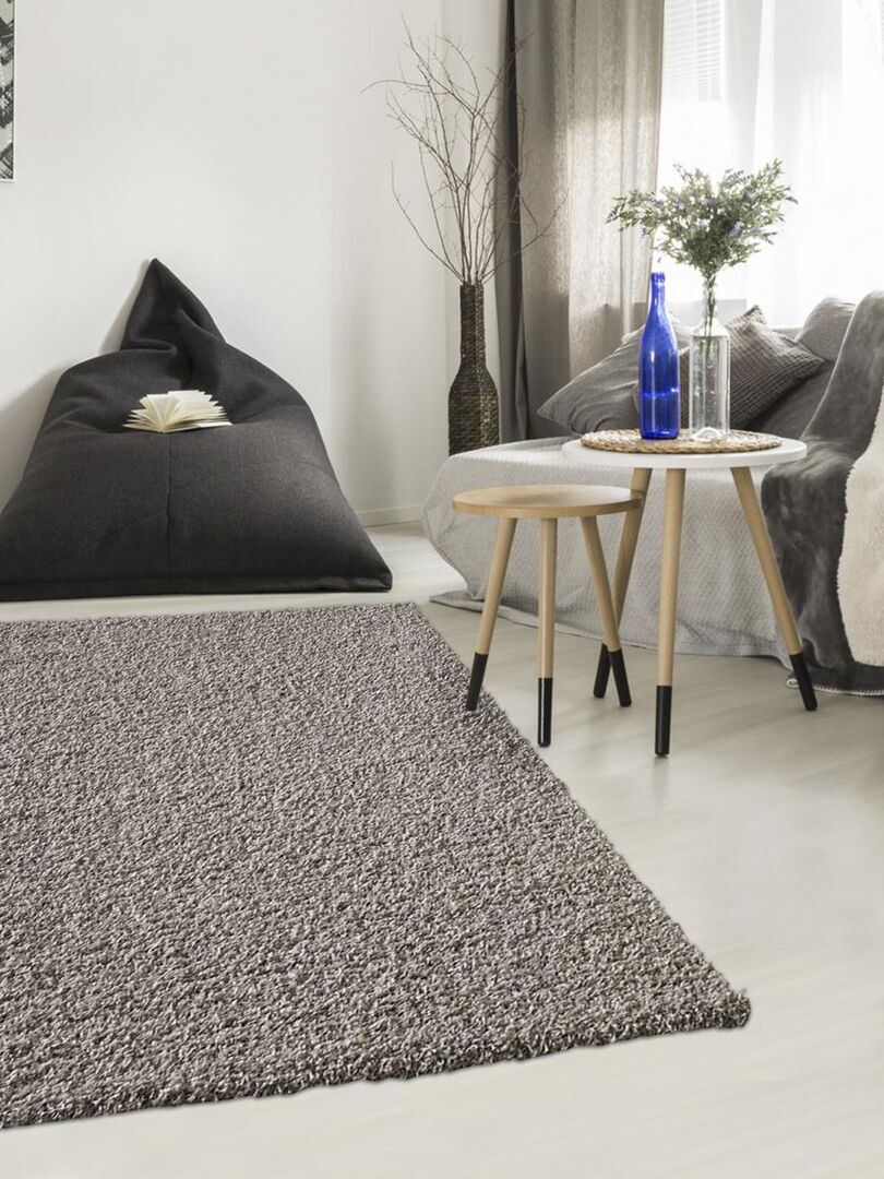 Tapis longs poils shaggy tissé motif uni SIMPLE - Gris - Kiabi - 54.99€
