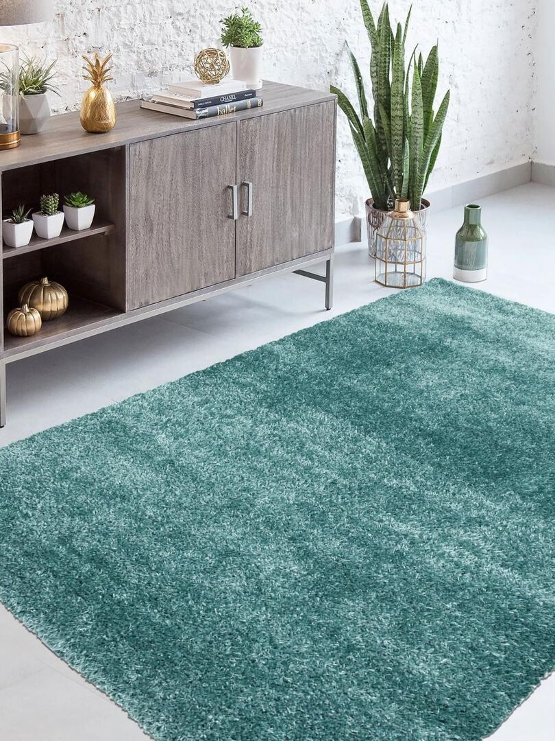 Tapis longs poils shaggy tissé motif uni UNI A - Bleu - Kiabi - 59.99€