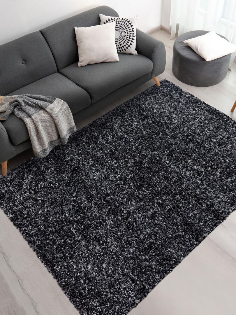 Tapis poils longs shaggy tissé motif faux uni UNI D - Noir - Kiabi - 54.99€