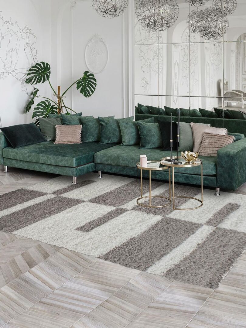 Tapis poils longs shaggy tissé motif géométrique RECTAN - Beige - Kiabi - 37.99€