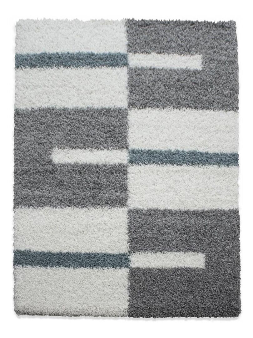 Tapis poils longs shaggy tissé motif géométrique RECTAN - Bleu - Kiabi - 54.99€