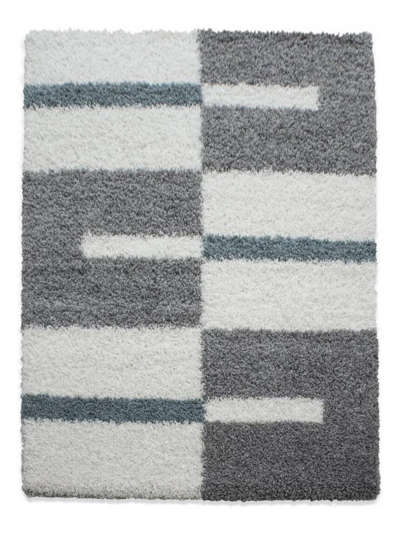 Tapis poils longs shaggy tissé motif géométrique RECTAN - Bleu - 0.00€ - Kiabi