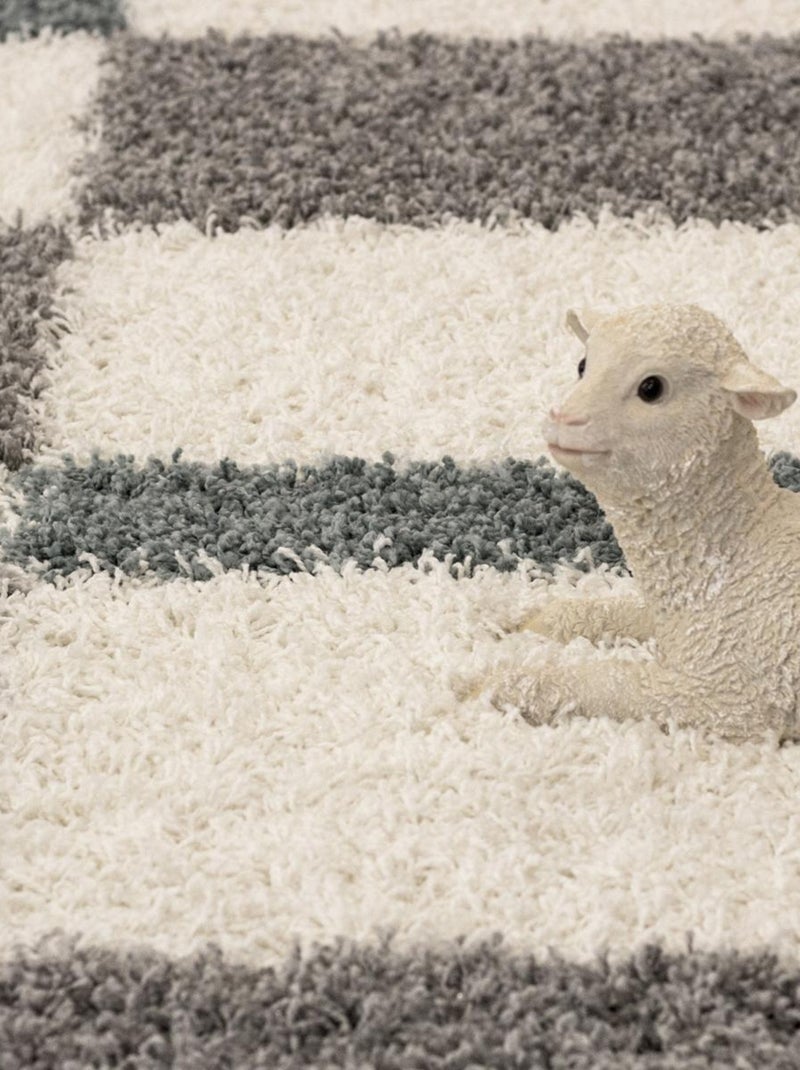 Tapis poils longs shaggy tissé motif géométrique RECTAN - Bleu - 0.00€ - Kiabi