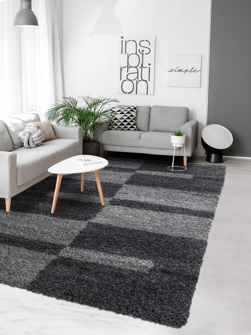 Tapis poils longs shaggy tissé motif géométrique RECTAN - Gris - Kiabi - 54.99€