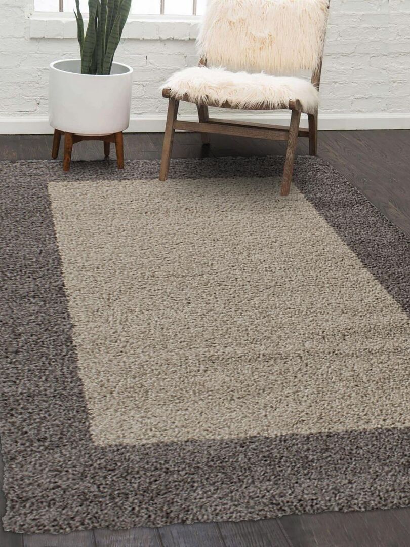 Tapis poils longs shaggy tissé motif simple BORDURE - Marron - Kiabi - 64.99€