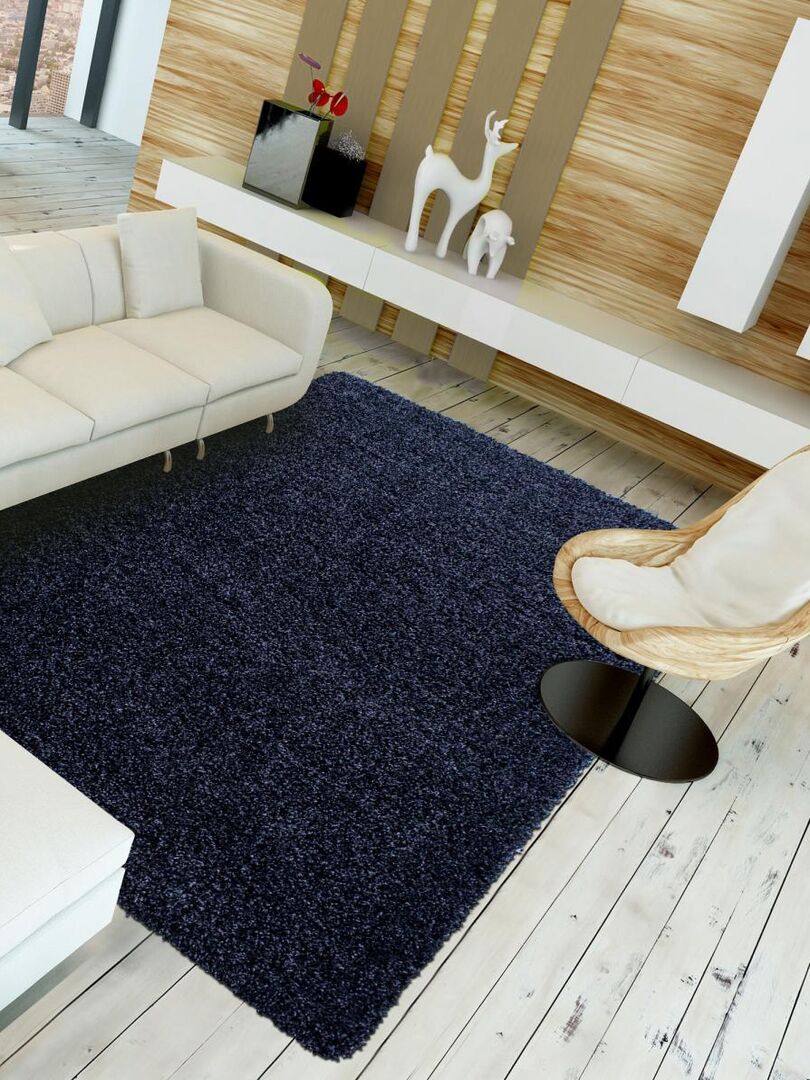 Tapis poils longs shaggy tissé motif uni UNI L - Bleu - Kiabi - 54.99€