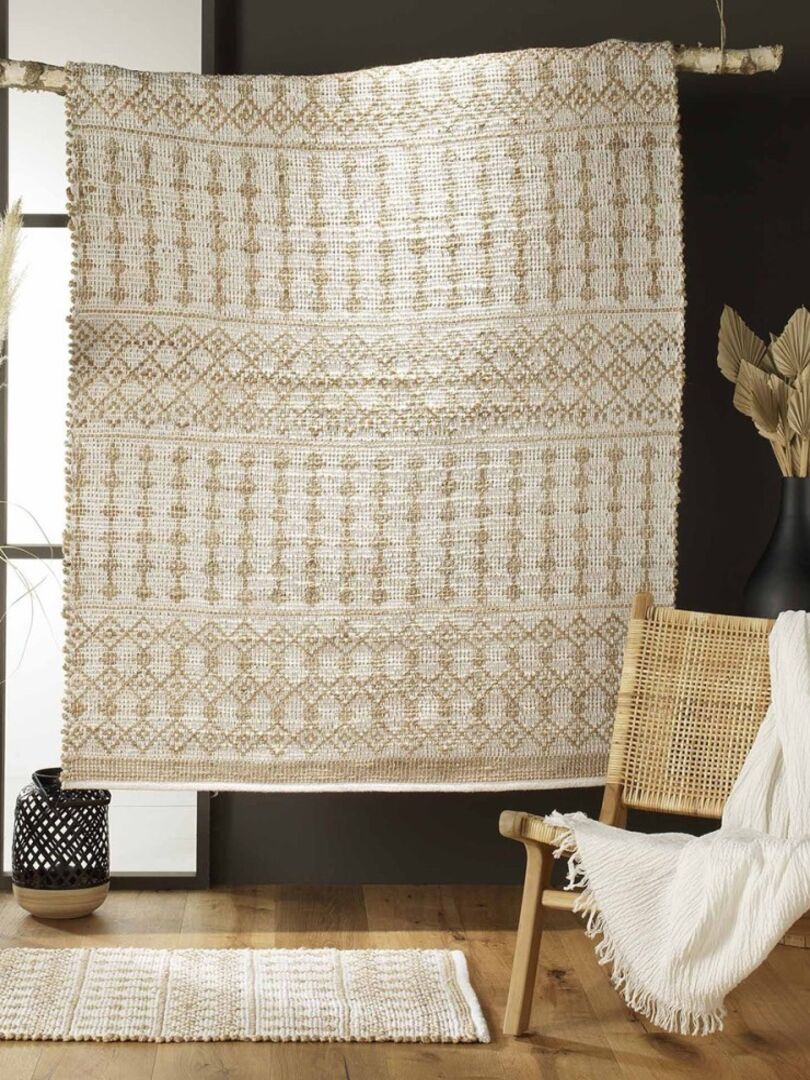 Tapis rectangle 120x170 cm Orya jute coton - Beige - Kiabi - nu€