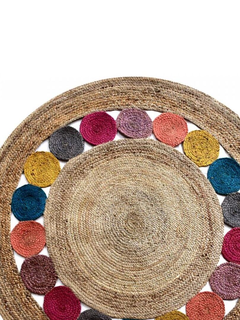 Tapis rond fait à la main en jute motif géométrique RONDA - Multicolore ...