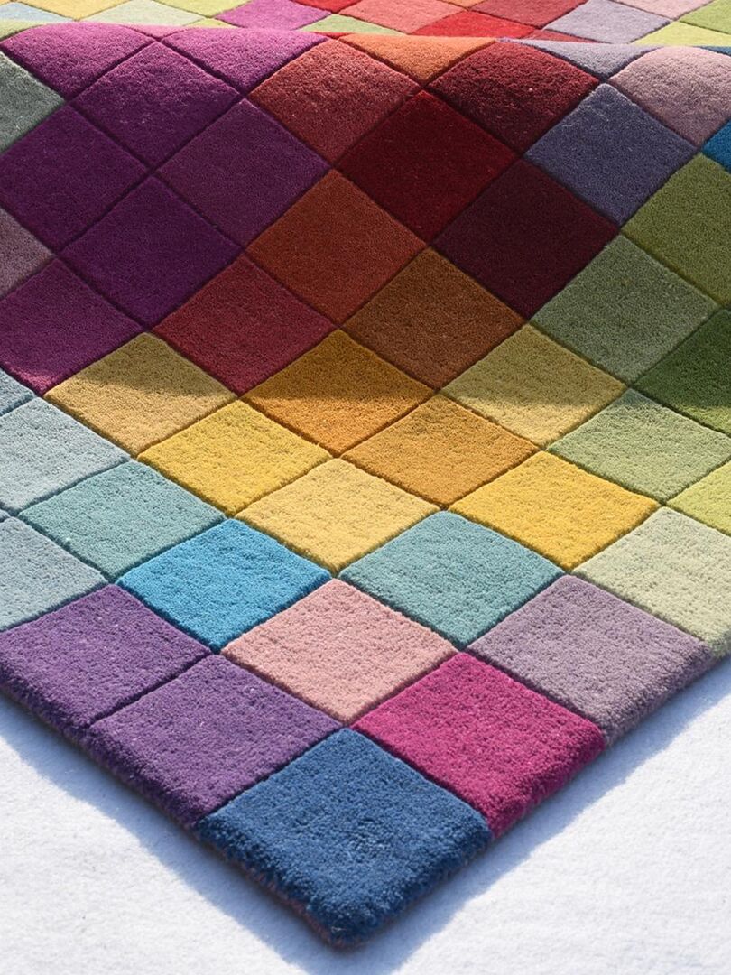 Tapis salon et chambre fait main en laine motif damier AXEL ...