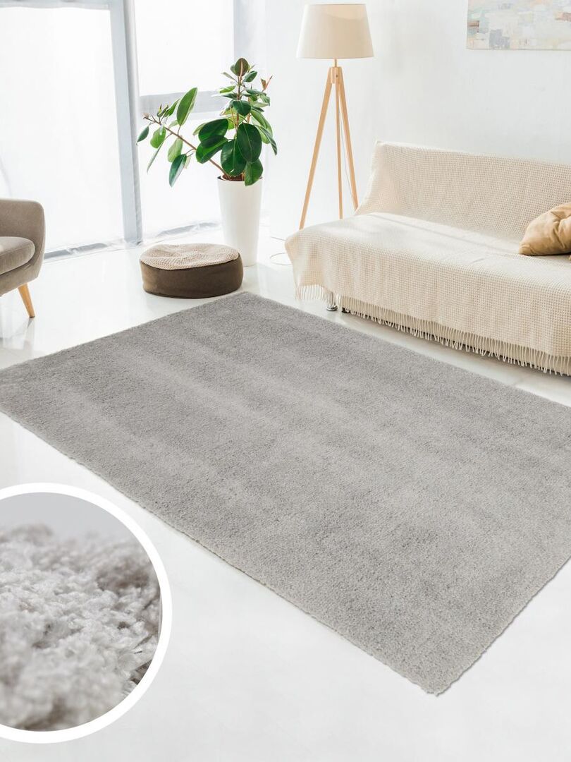 Tapis shaggy SG CHIC en polyester doux et soyeux Fait main - Gris ...