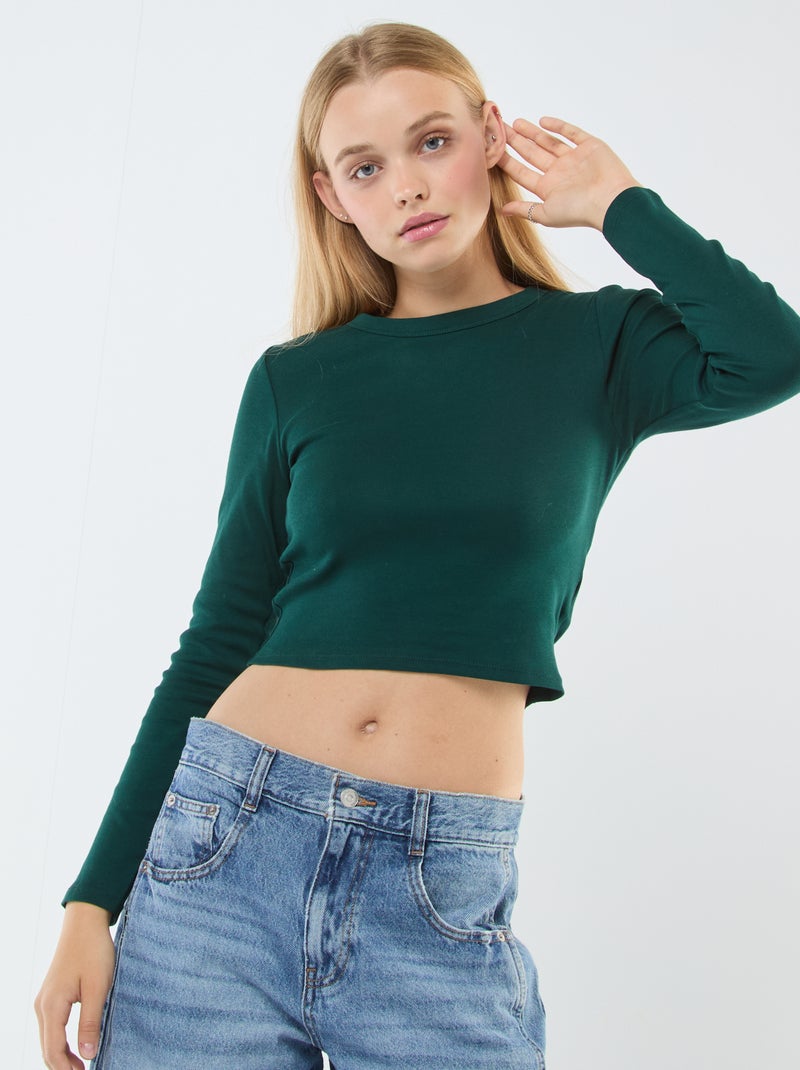 Tee-shirt cropped basique - Vert - Ado fille - 8.00€ - Kiabi