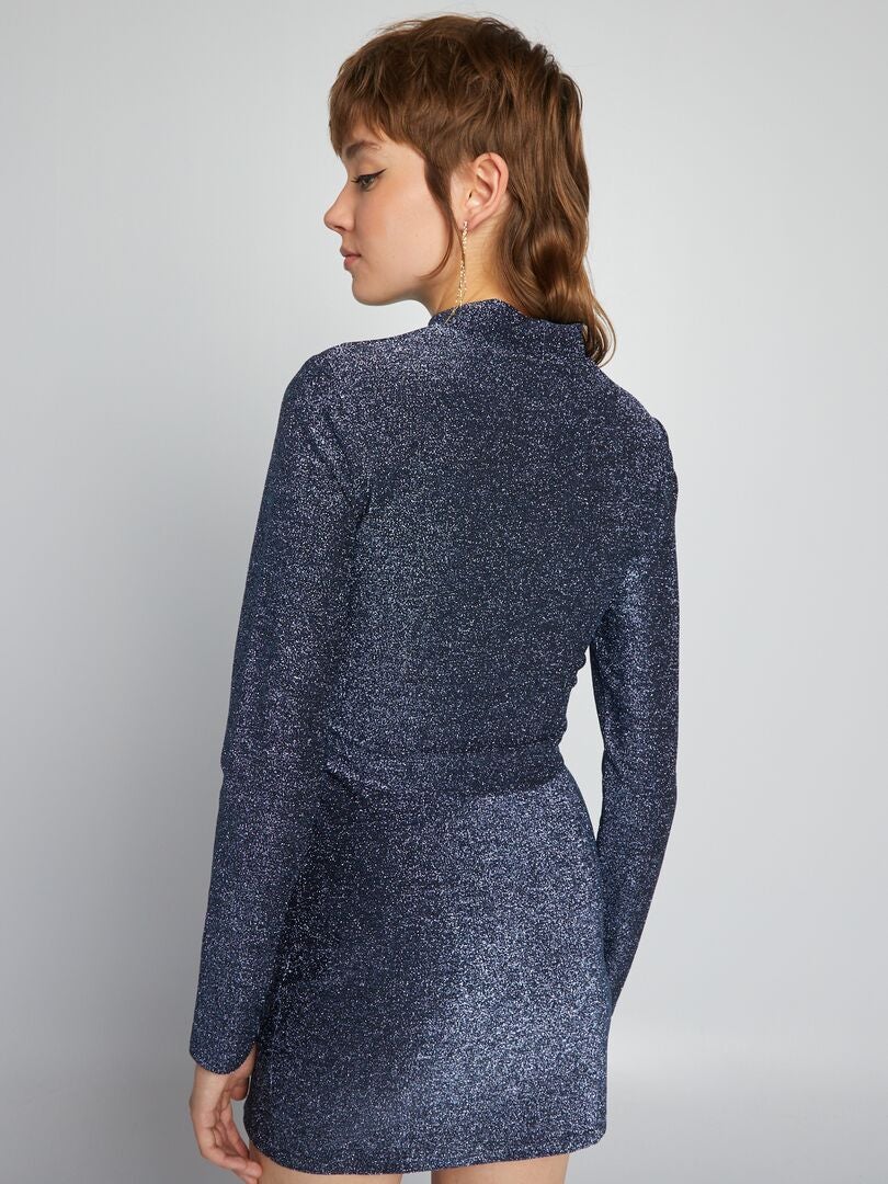 Tee-shirt cropped en maille bisou - Bleu - Kiabi - 12.00€