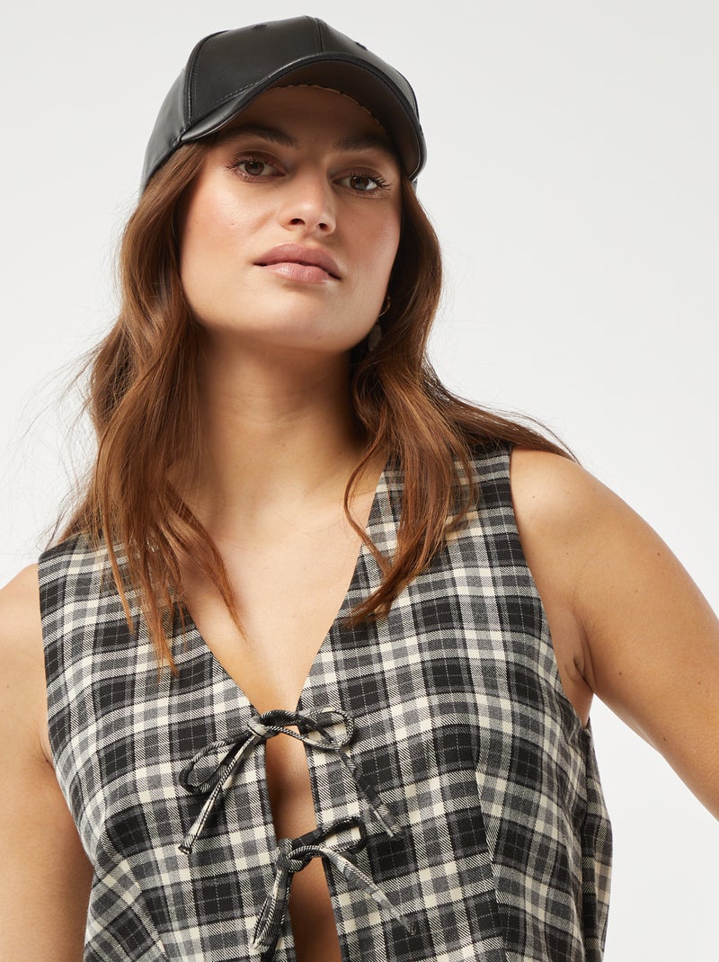 Top sans manches à carreaux à nouer - NOIR - Femme - 5.40€ - Kiabi