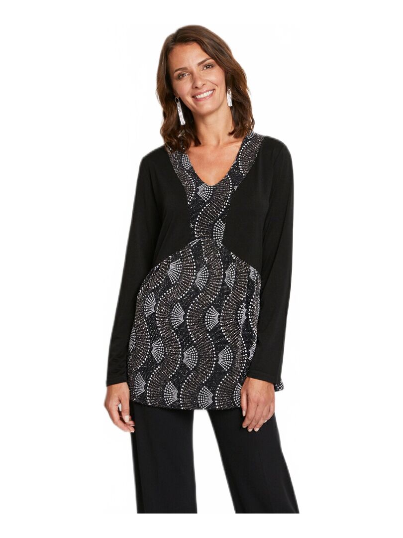 Top uni détails imprimés effet basque - Noir Argenté - Kiabi - nu€