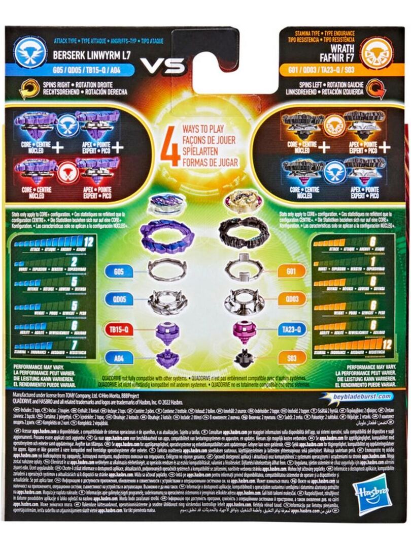 Toupies Beyblade Burst QuadDrive : BERSERK LINWYRM L7 et WRATH FAFNIR ...