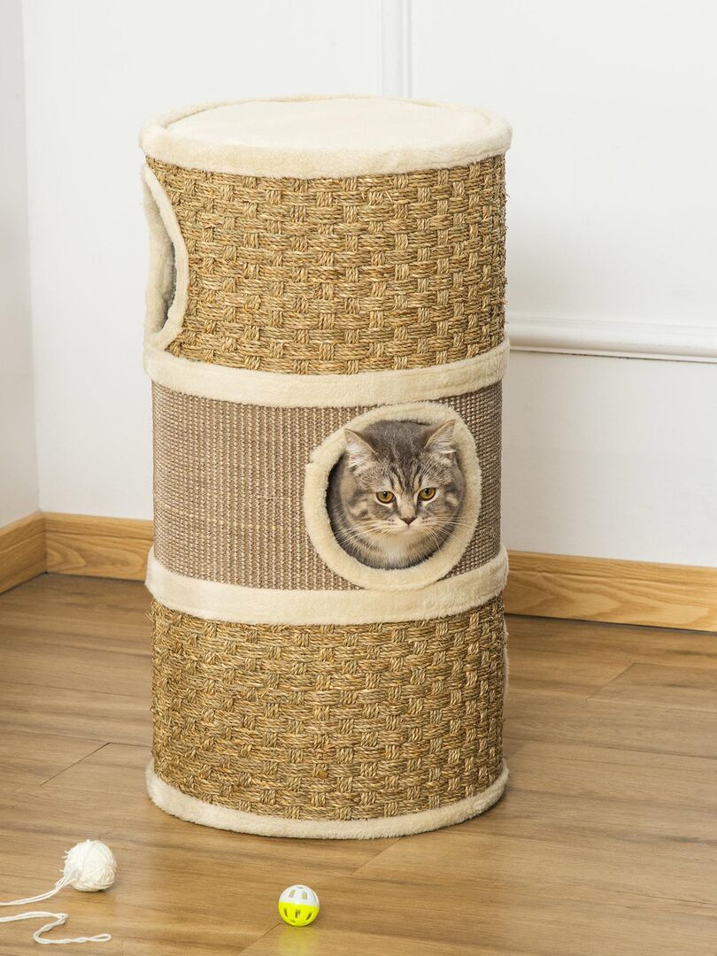 Tour à griffer pour chat - 3 niches, plateforme - sisal corde d'algues ...